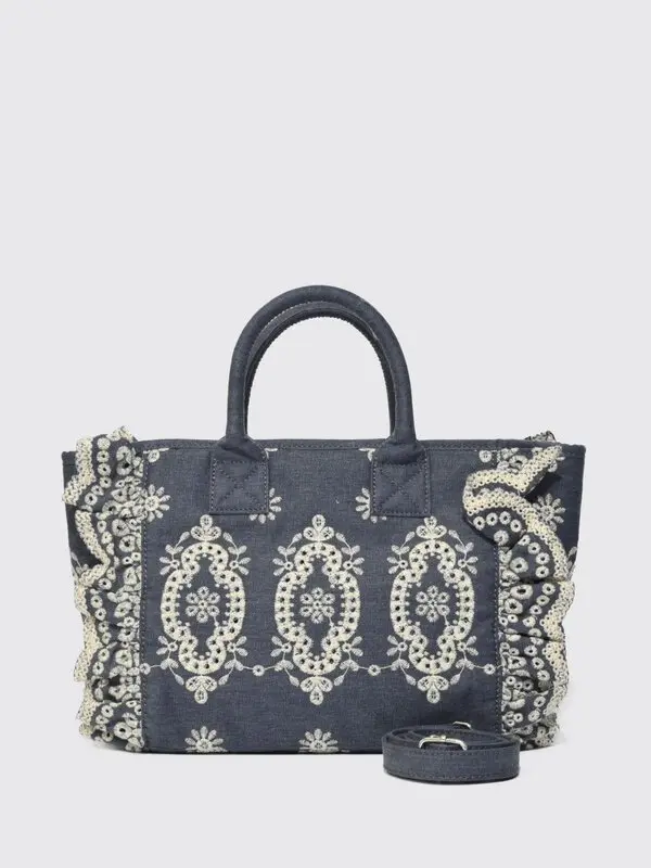MC2 SAINT BARTH Embroidered Tote Bag With Ruffle Trim - Denim