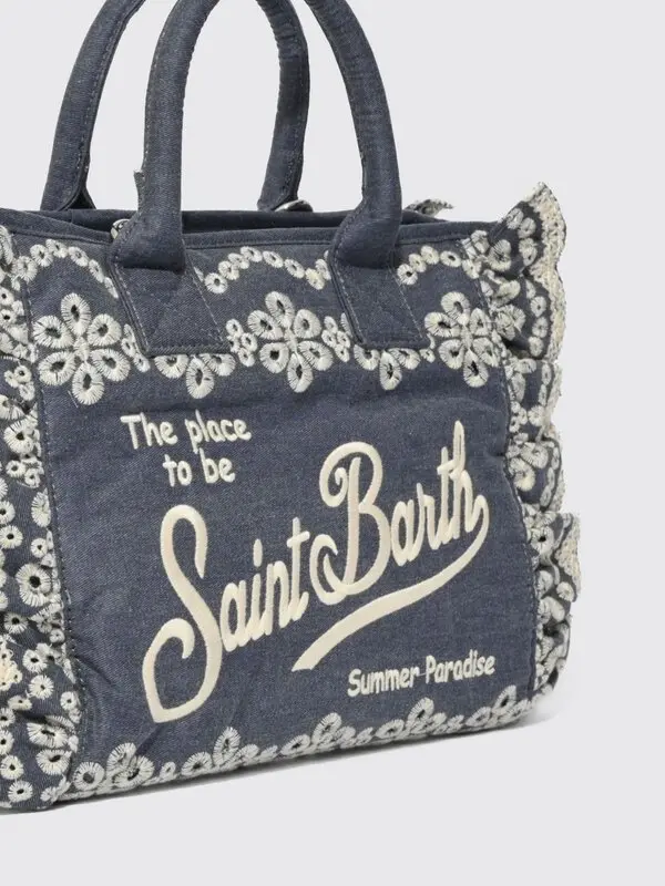 MC2 SAINT BARTH Embroidered Tote Bag With Ruffle Trim - Denim