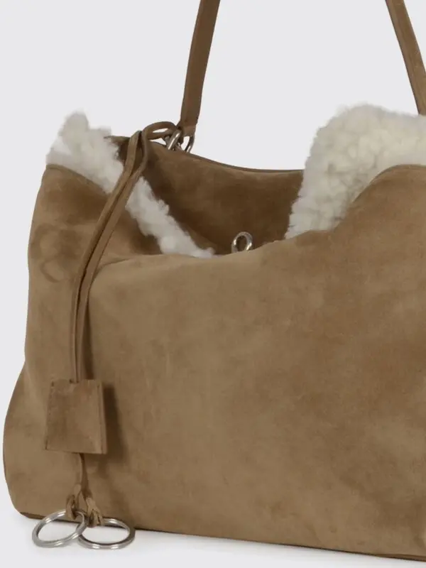 Balenciaga Suede And Shearling Rodeo Bag With Logo Bow - White