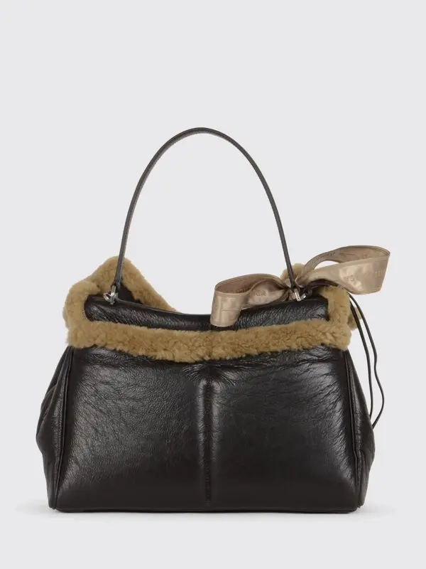 Balenciaga Leather And Shearling Rodeo Bag With Logo Bow