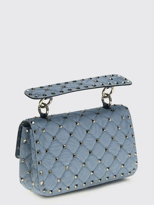 Valentino Garavani Rockstud Spike Mini Handbag In Embroidered Viscose With Studs - Blue