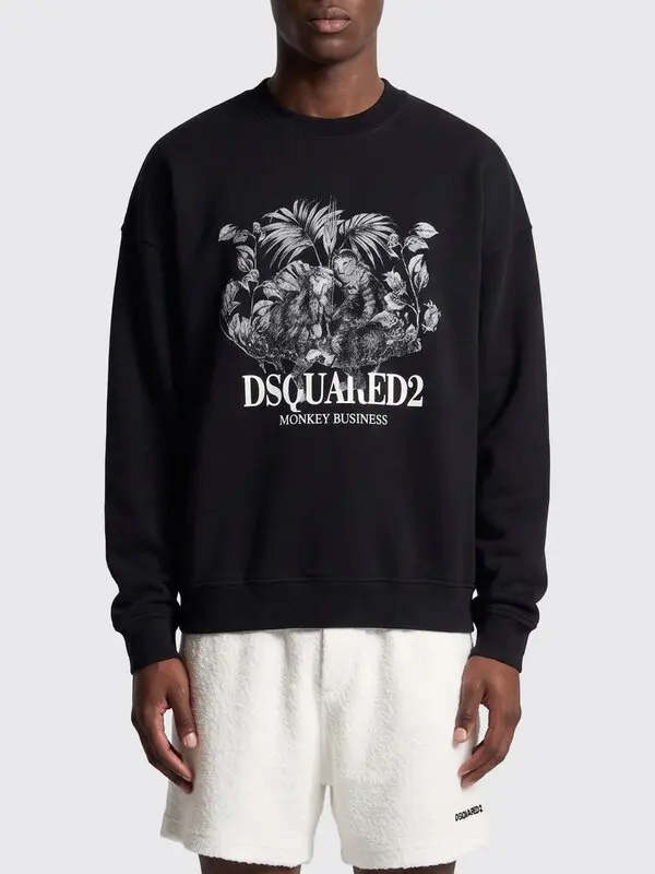 Dsquared2 Printed Cotton Crew Neck Sweatshirt - Black