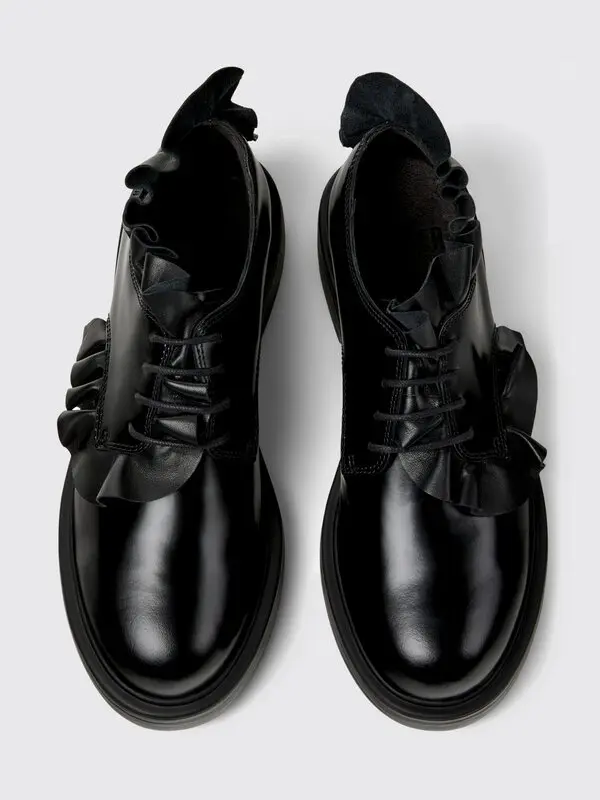 Camper Leather Oxford Shoes With Ruffle Detailing