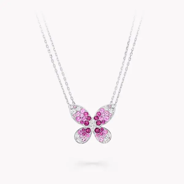 Graff Butterfly Pendant Necklace With Pink Sapphires And Diamonds - White Gold