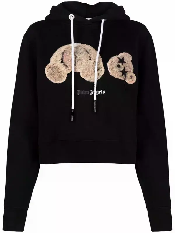 Palm Angels Sprayed Bear Logo Hoodie - Black