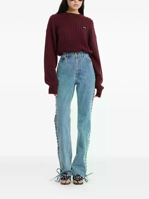 ROTATE BY BIRGER CHRISTENSEN Cable Knit Crew Neck Sweater - Red