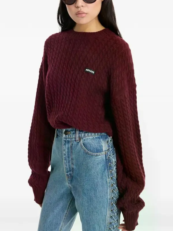 ROTATE BY BIRGER CHRISTENSEN Cable Knit Crew Neck Sweater - Red