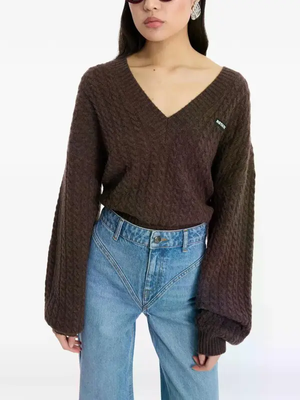 ROTATE BY BIRGER CHRISTENSEN Cable V-neck Sweater