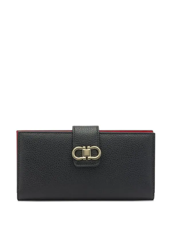 FERRAGAMO Continental Gancini Wallet In Nappa Leather - Black
