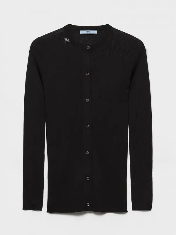 Prada Ribbed Knit Cardigan - Black
