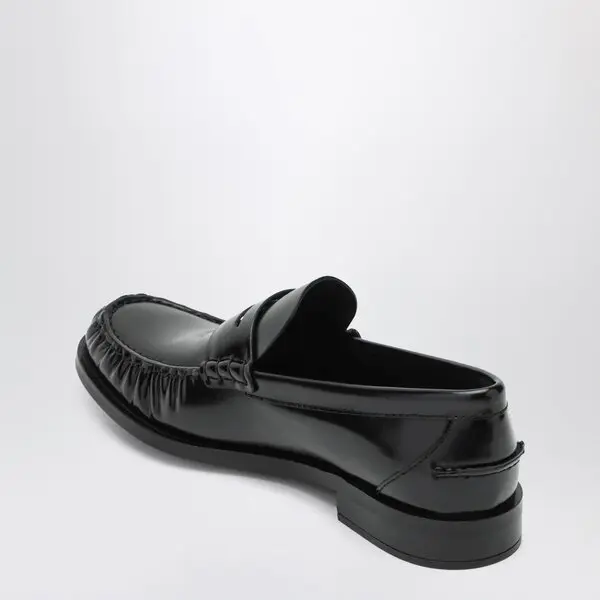 Prada Polished Leather Loafers With Embossed Logo Detail - Black