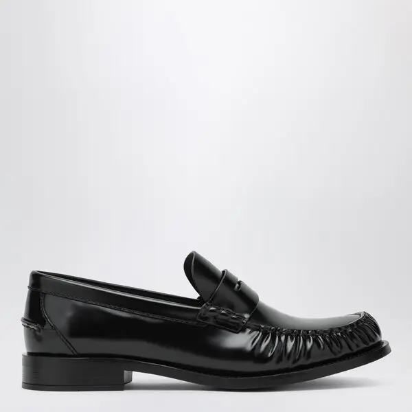 Prada Polished Leather Loafers With Embossed Logo Detail - Black