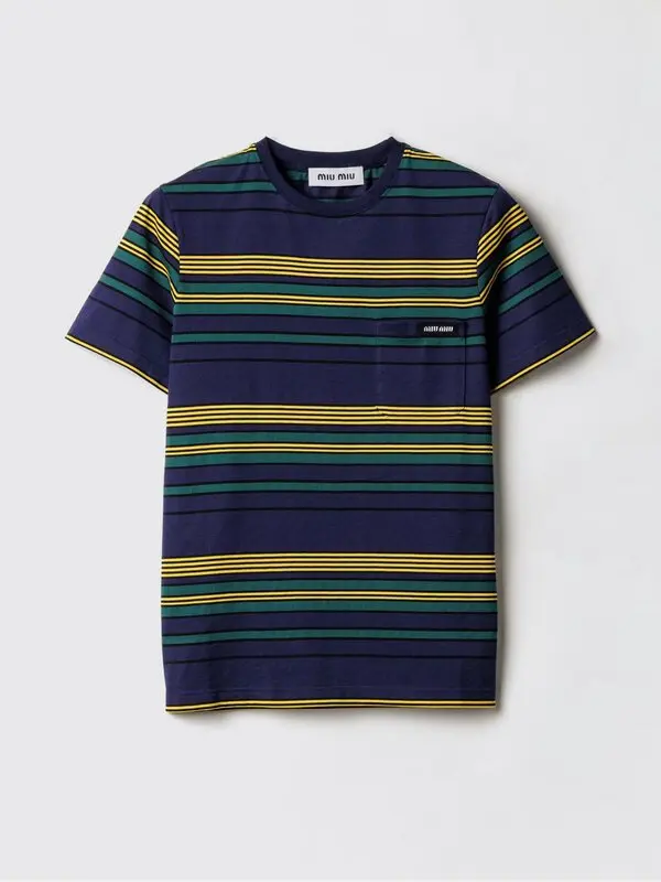 Miu Miu Striped Cotton T-shirt - Blue