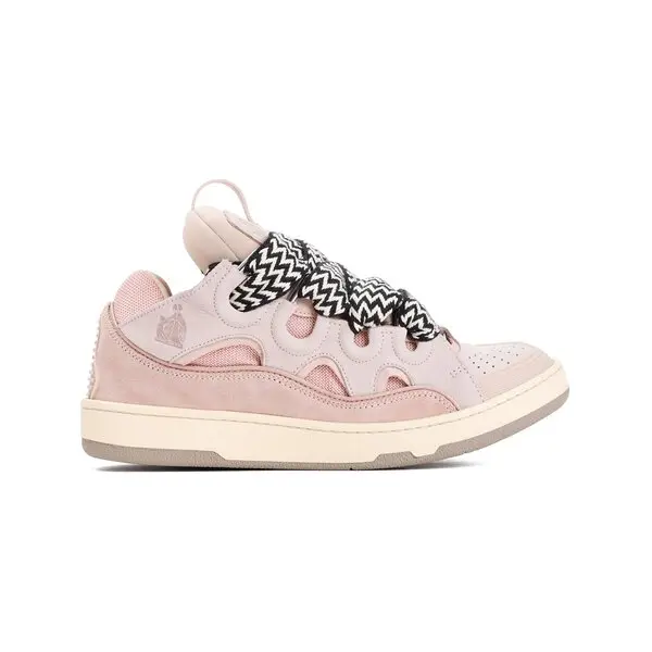 LANVIN Pink Suede Calf Leather Curb Sneakers - Multicolor