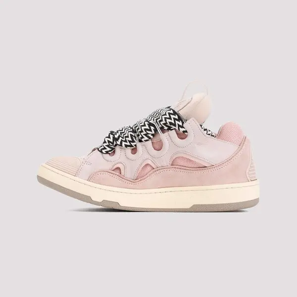 LANVIN Pink Suede Calf Leather Curb Sneakers - Multicolor