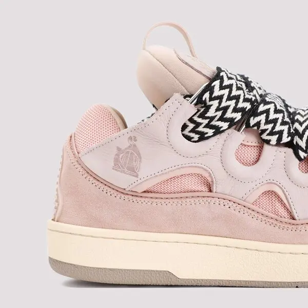 LANVIN Pink Suede Calf Leather Curb Sneakers - Multicolor