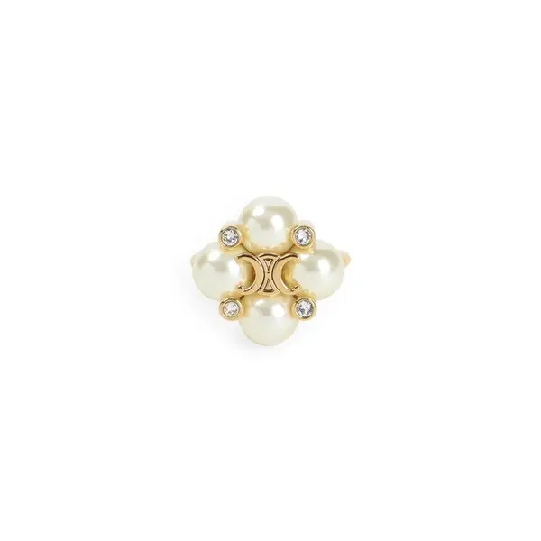 Celine Gold Brass Ring With Pearl And Crystal Details - Silver