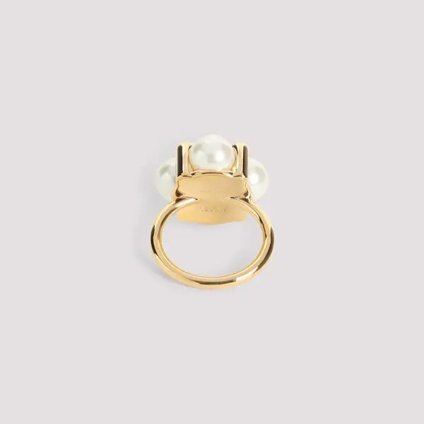 Celine Gold Brass Ring With Pearl And Crystal Details