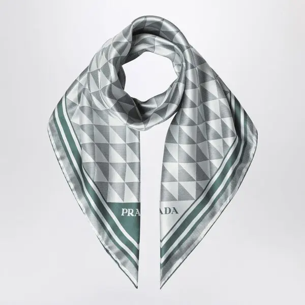Prada Emerald Printed Silk Twill Scarf 90x90 - Green