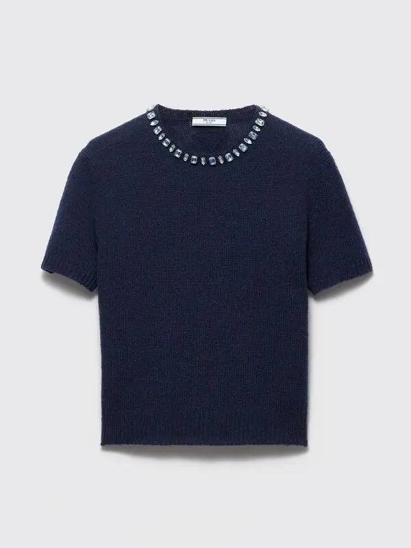Prada Embellished Fine Knit Sweater - Blue