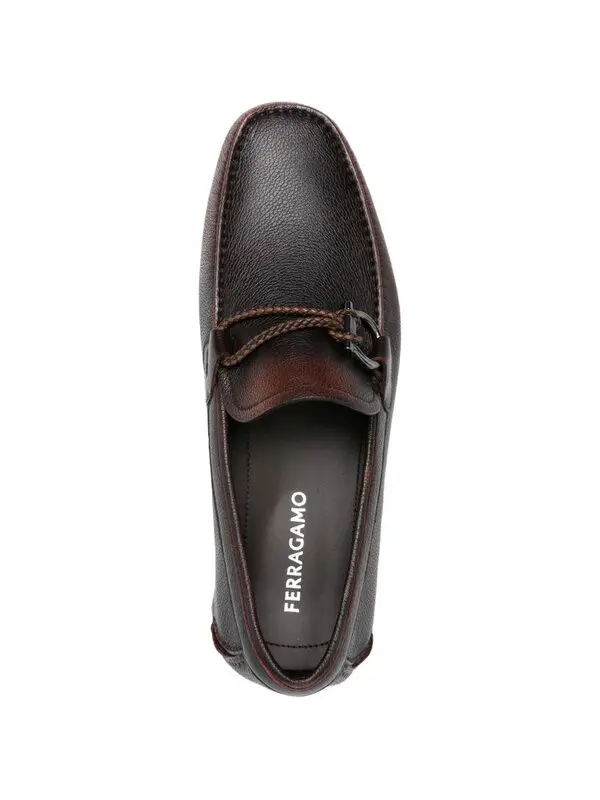 FERRAGAMO Sfumato Leather Driver Loafers - Brown
