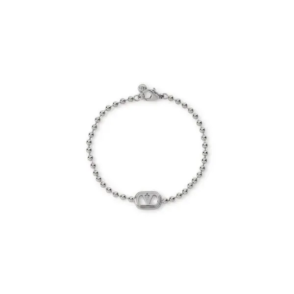 Valentino Garavani Palladium Brass Vlogo Charm Bracelet - Silver