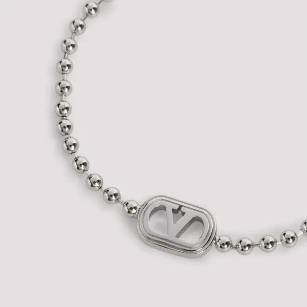 Valentino Garavani Palladium Brass Vlogo Charm Bracelet