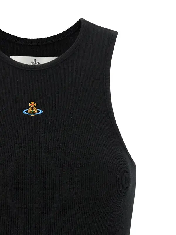 VIVIENNE WESTWOOD Ribbed Cotton Jersey Top With Orb Embroidery