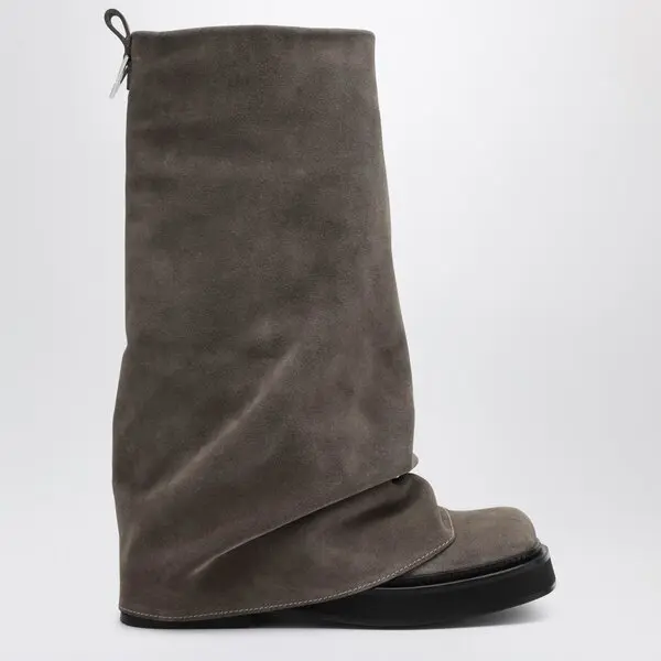 Attico Robin Taupe Suede Combat Boots - Cream