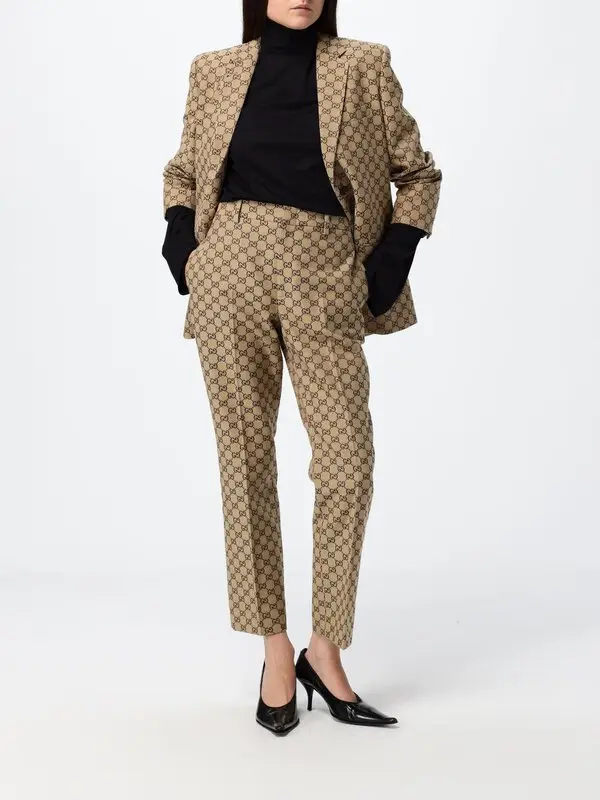 Gucci Monogrammed Viscose Blend Trousers - Cream