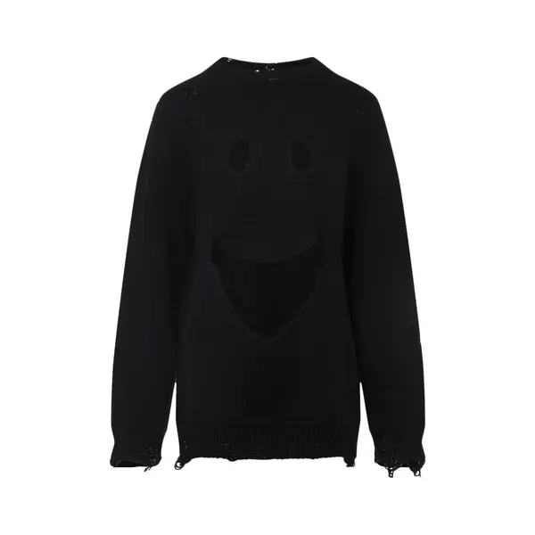 Moschino Virgin Wool Smiley Face Cut-out Sweater - Black
