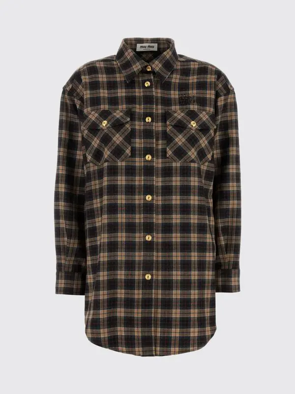 Miu Miu Plaid Virgin Wool Shirt - Brown