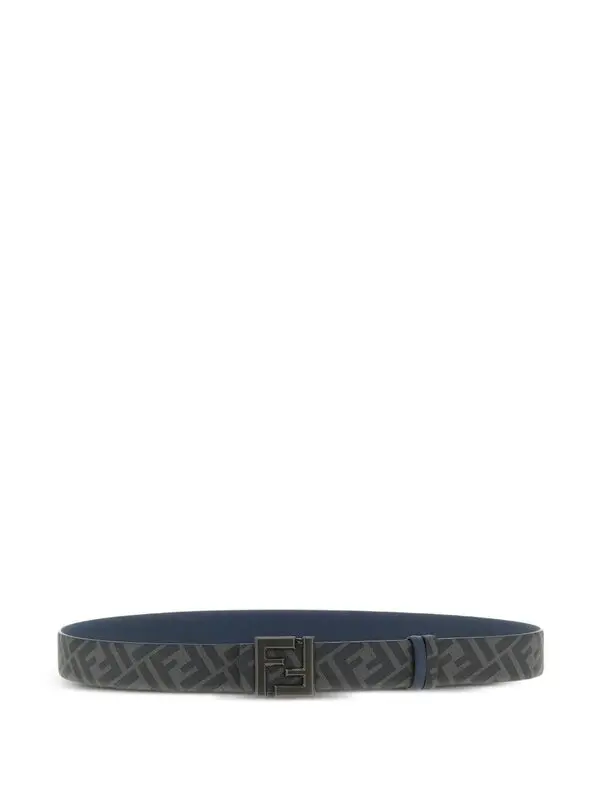 Fendi Ff Squared Leather And Ff Canvas Reversible Belt