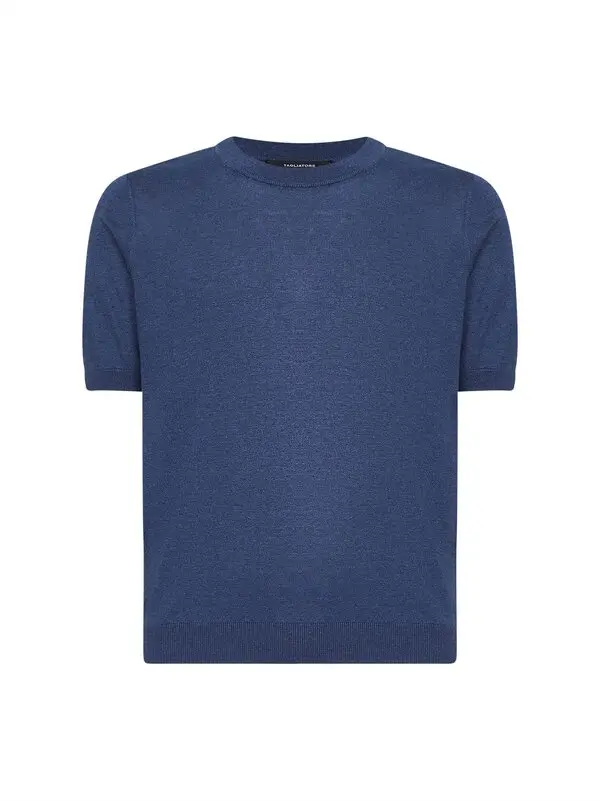 Tagliatore Navy Blue Silk Knit Crewneck T-shirt - Multicolor