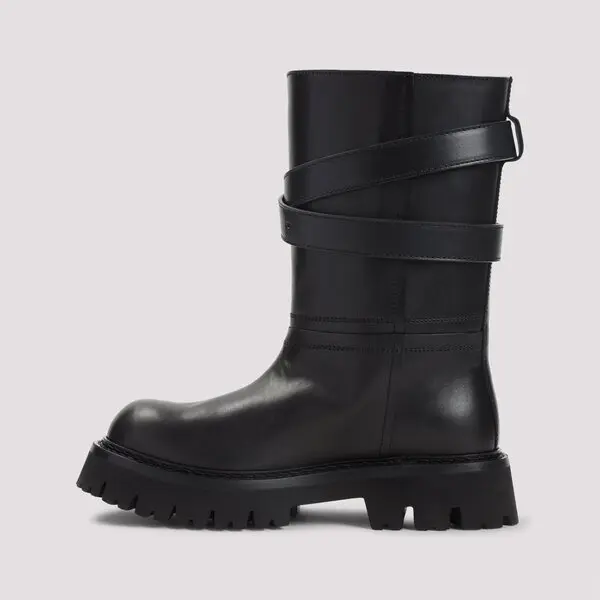 Moschino Leather Buckled Ankle Boots - Black