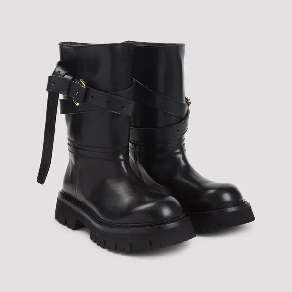 Moschino Leather Buckled Ankle Boots - Black