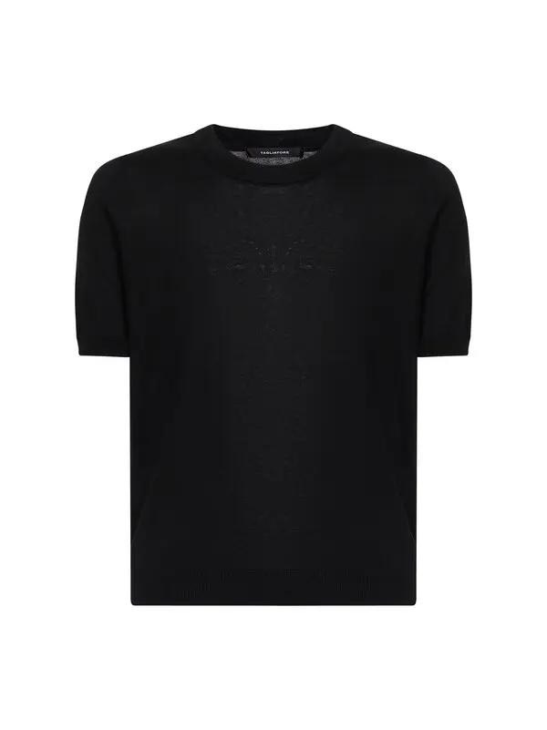 Tagliatore Black Silk Knit Crewneck T-shirt - Multicolor