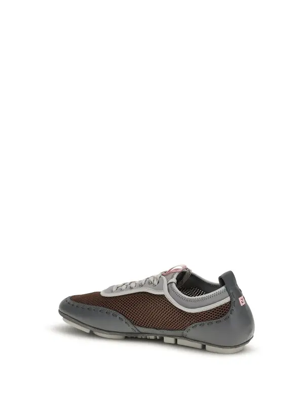 Fendi Leather And Mesh Lace-up Sneakers