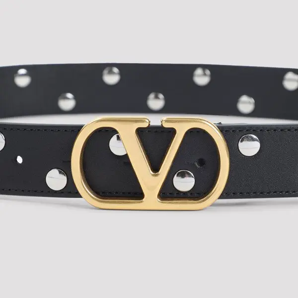 Valentino Garavani Gold Tone V Logo Buckle Belt