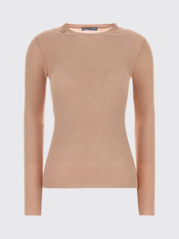 Prada Ribbed Knit Sweater With Button Detail - Cream