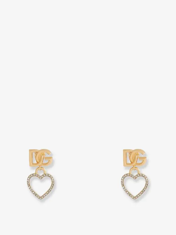Dolce & Gabbana Gold Metal Heart Earrings With Rhinestones - Multicolor