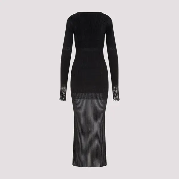 Attico Ribbed V-neck Midi Dress With Lace Trim