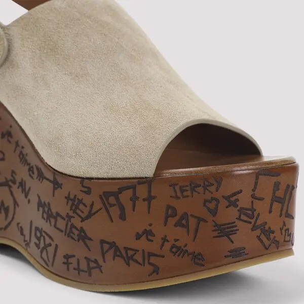 Chloé Beige Suede Calf Leather Maxime Wedge Sandals With Graphic Detailing - Multicolor