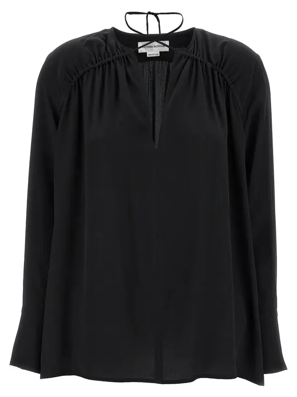 Victoria Beckham Gather Detail Tie Silk Blouse - Black