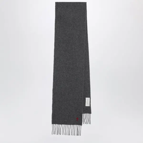 Ami Dark Grey De Coeur Wool Scarf - Gray