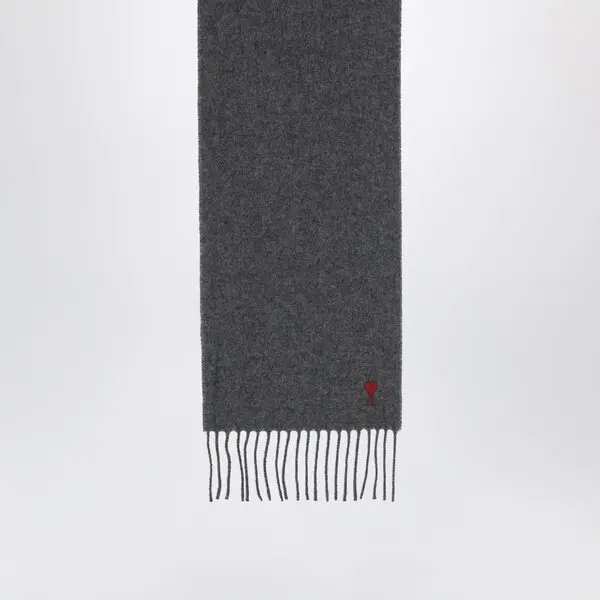 Ami Dark Grey De Coeur Wool Scarf
