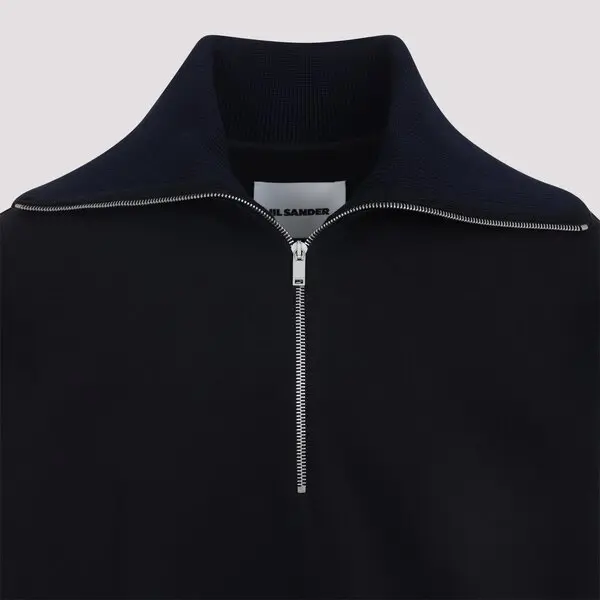 JIL SANDER Cotton Sweatshirt With Half-zip And Stand Collar - Blue