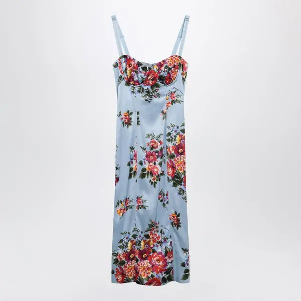 Dolce & Gabbana Twill Midi Dress With Floral Print - Blue