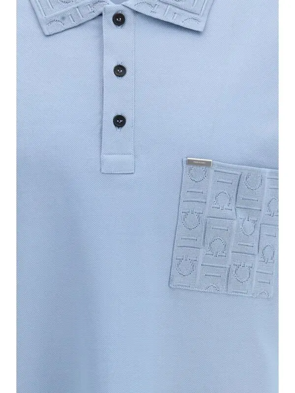 FERRAGAMO V-neck Polo With Jacquard Pocket Detail