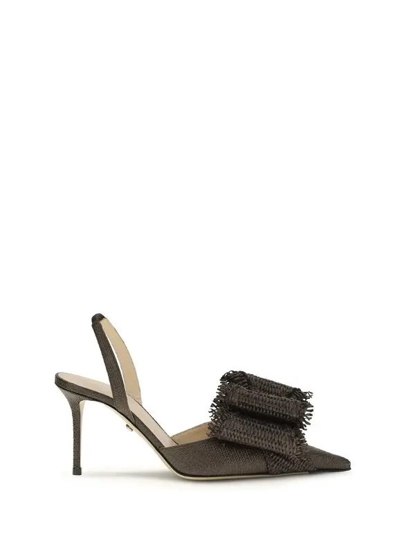 Mach & Mach Le Cadeau Raffia Bow Slingback Pumps - Brown
